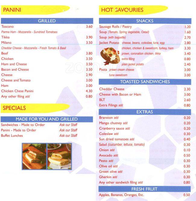 Menu at Pucka Tucka cafe, Watford