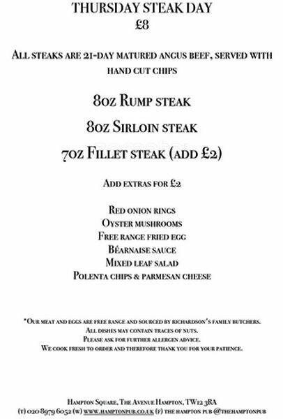 Menu at Hampton Pub, Hampton