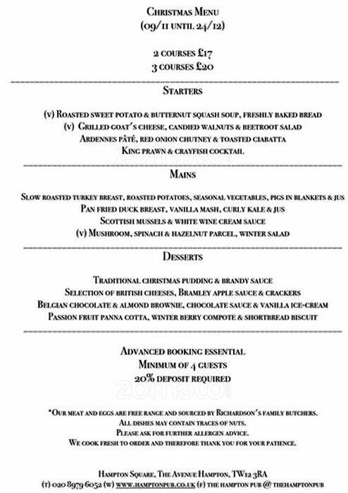 Menu at Hampton Pub, Hampton