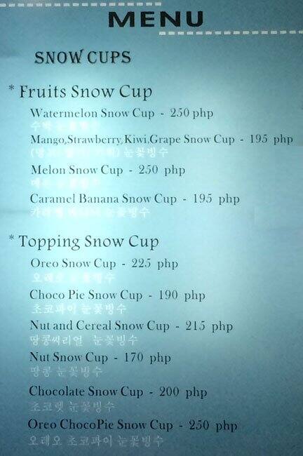 Menu at Snow Cafe, Mandaue City