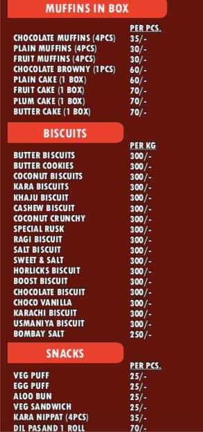 Menu at Baker's Paradise, Bengaluru, Shop No. 32