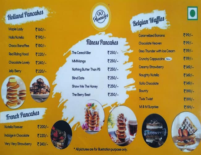 Menu at 99 Pancakes - Churchstreet, Bengaluru, 16/3