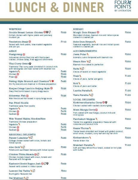 Menu at The Eatery - Four Points by Sheraton, Kochi