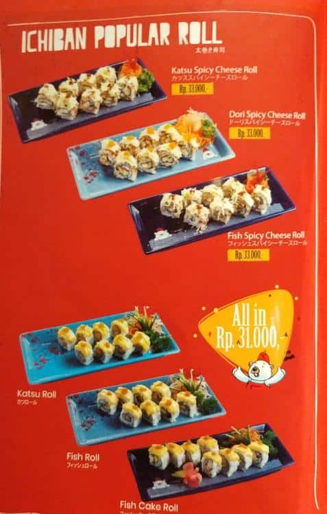 Menu at Ichiban Sushi restaurant, Bekasi Regency, Mall Metropolitan - Lt.3