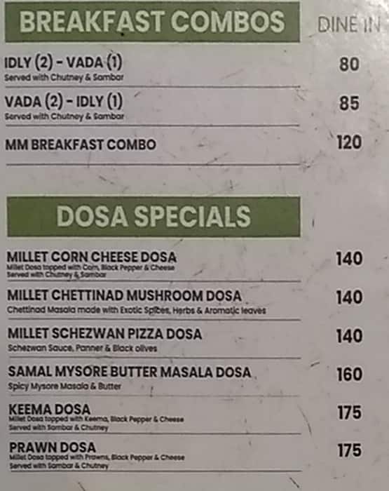 Menu at Millet Marvels, Hyderabad, Kapil Towers