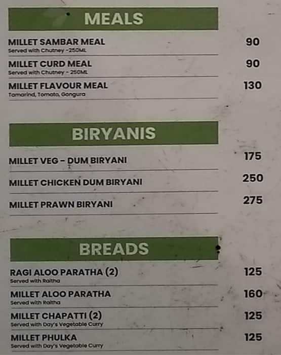 Menu at Millet Marvels, Hyderabad, Kapil Towers