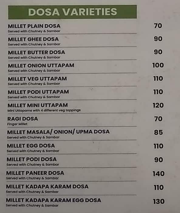 Menu at Millet Marvels, Hyderabad, Kapil Towers