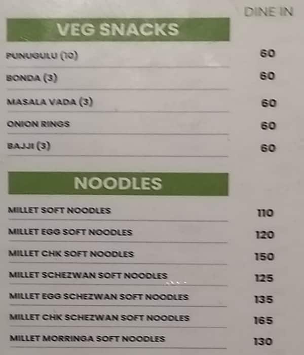 Menu at Millet Marvels, Hyderabad, Kapil Towers