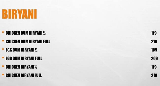 Menu of Biryani Aromas, Potheri, Chennai
