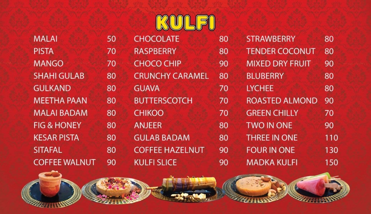 Menu of Kulfi Shop, Edappally, Kochi