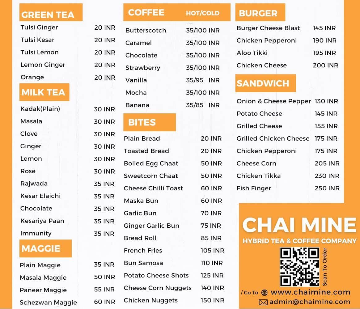 Menu at Chai Mine, Siliguri