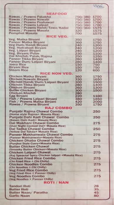 Menu at Raj Bar And Restaurant, Mumbai, 199