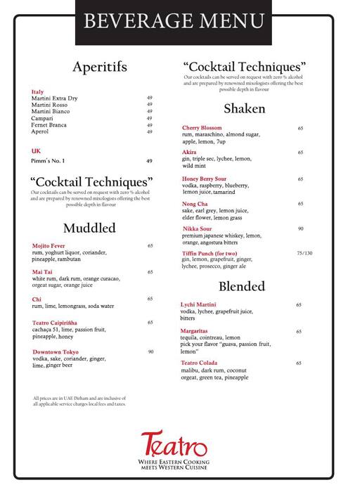 Menu at Teatro - Fine Dining Restaurant, Abu Dhabi, Park Rotana Al ...