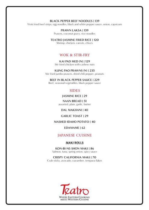 Menu at Teatro - Fine Dining Restaurant, Abu Dhabi, Park Rotana Al ...