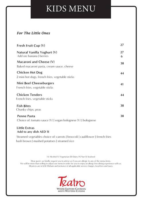 Menu at Teatro - Fine Dining Restaurant, Abu Dhabi, Park Rotana Al ...