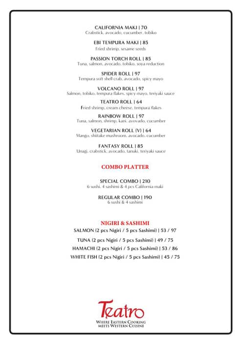 Menu at Teatro - Fine Dining Restaurant, Abu Dhabi, Park Rotana Al ...