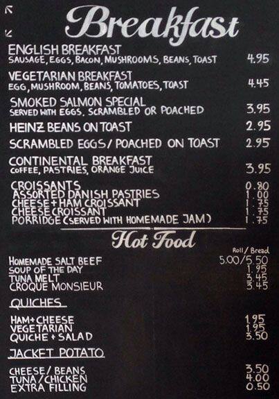 Menu at Sunflour Bakery, London