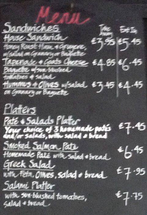 Menu at Glass & Thompson cafe, Edinburgh
