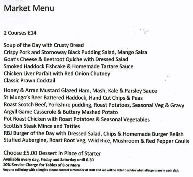 Menu at Roastit Bubbly Jocks restaurant, Glasgow