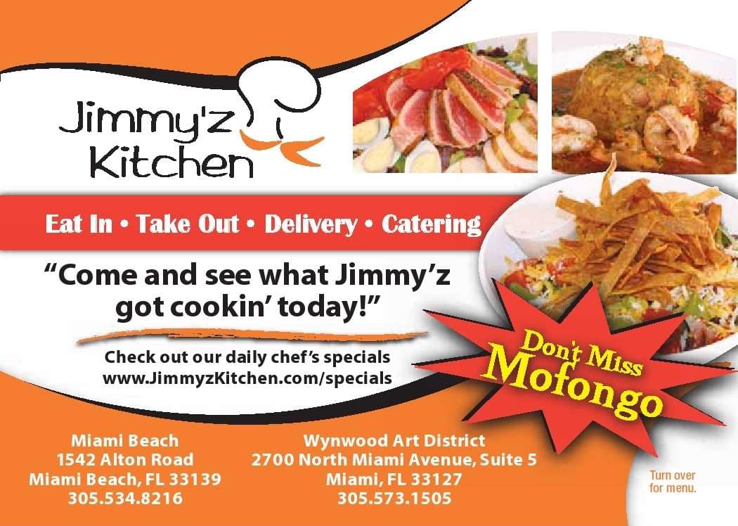 Menu at Jimmy'z Kitchen South Beach restaurant, Miami Beach
