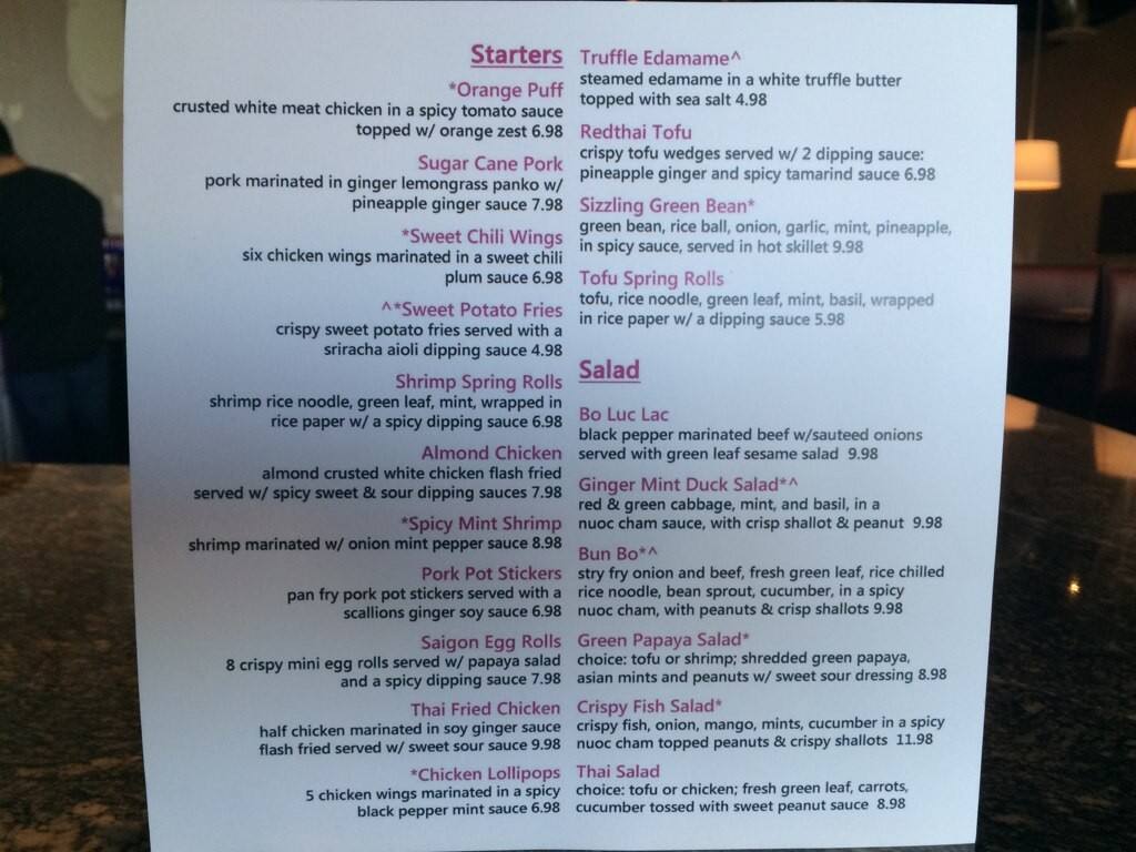 Menu at Red Thai restaurant, Phoenix, N 12th St