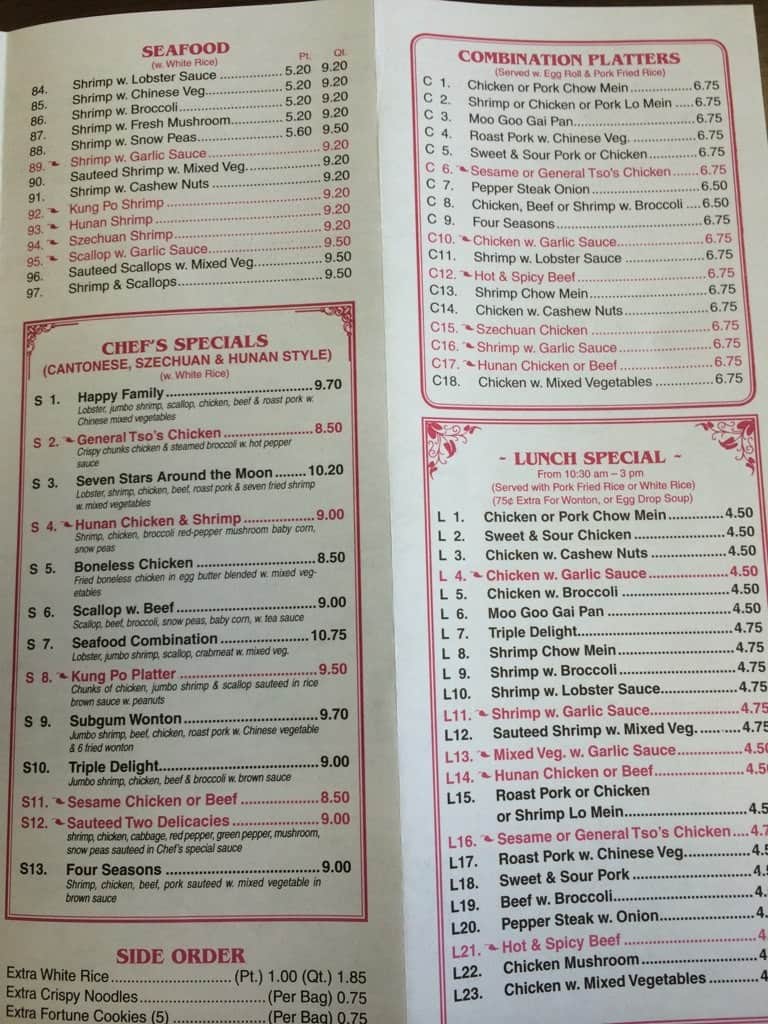Menu at China Wok restaurant, Huntingburg