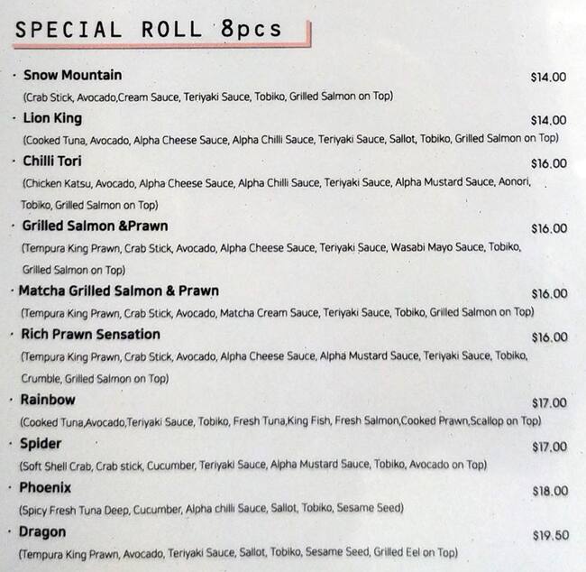 Menu at ALPHASUSHI Parramatta restaurant, Parramatta