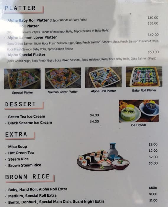 Menu at ALPHASUSHI Parramatta restaurant, Parramatta