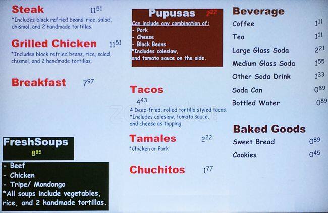 Menu at Bakery El Quetzal, Toronto