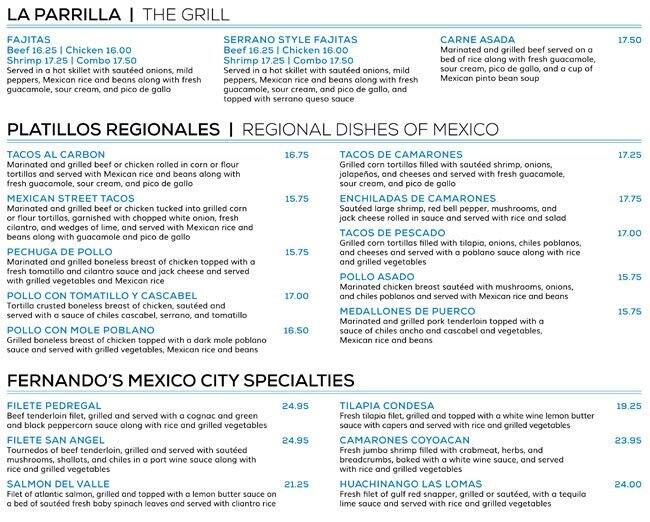 Menu at Fernando's restaurant, Richardson, State St #100