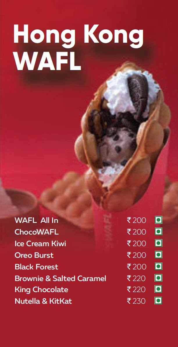 Menu at Wafl Cafe, Patna
