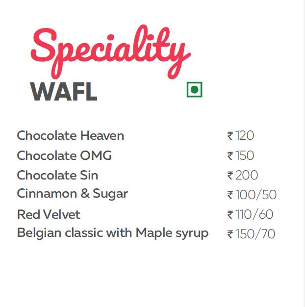 Menu at Wafl Cafe, Patna