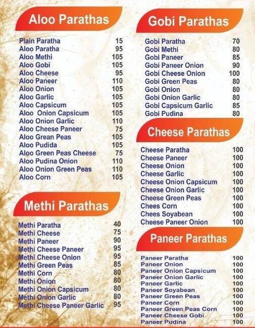 Menu of The Paratha Kitchen, Dombivali East, Thane
