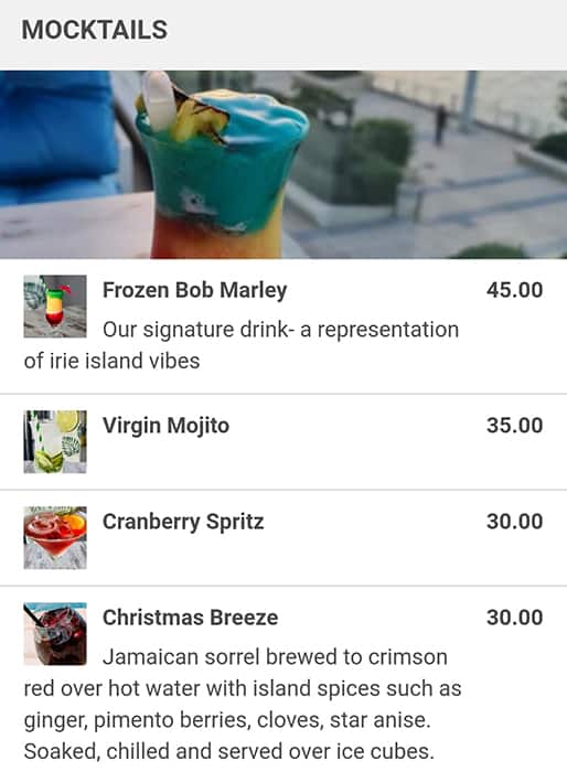 Menu at Kingston 21 restaurant, Abu Dhabi