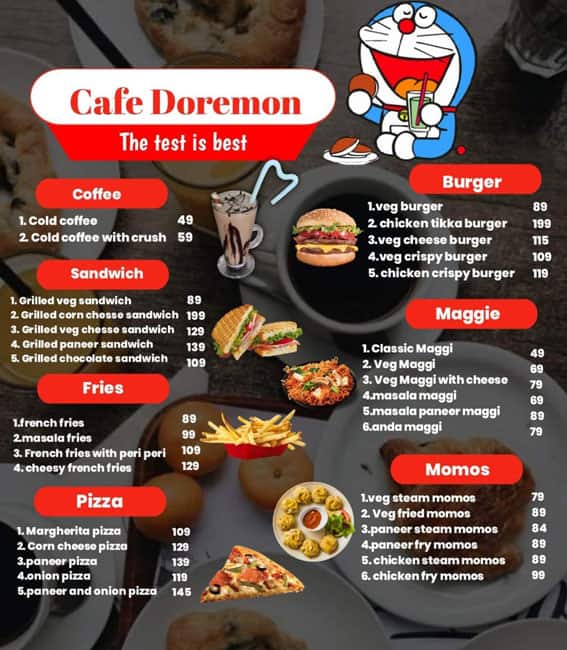 Menu of Cafe Doraemon, Kothrud, Pune
