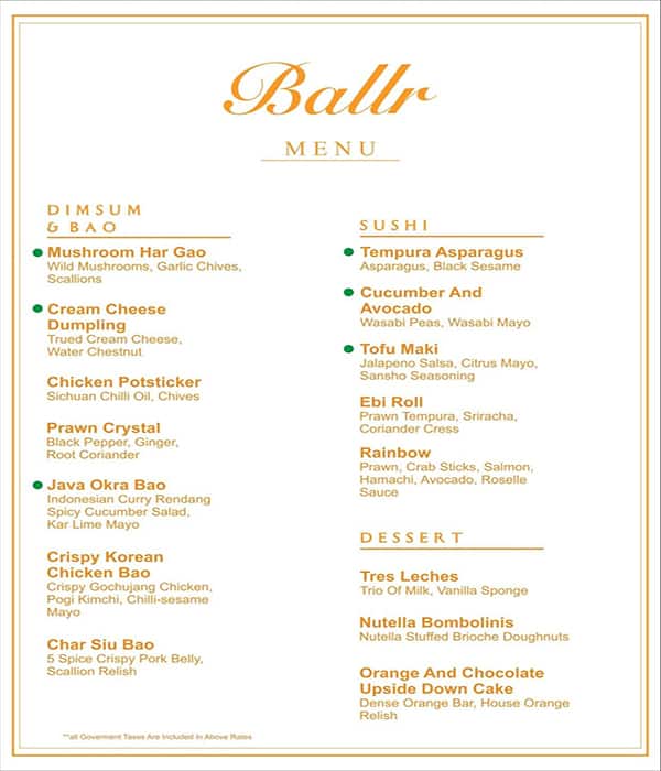 Menu of Ballr, Kalyani Nagar, Pune