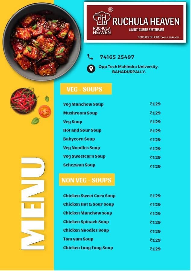 Menu of Ruchula Heaven, Suraram, Hyderabad