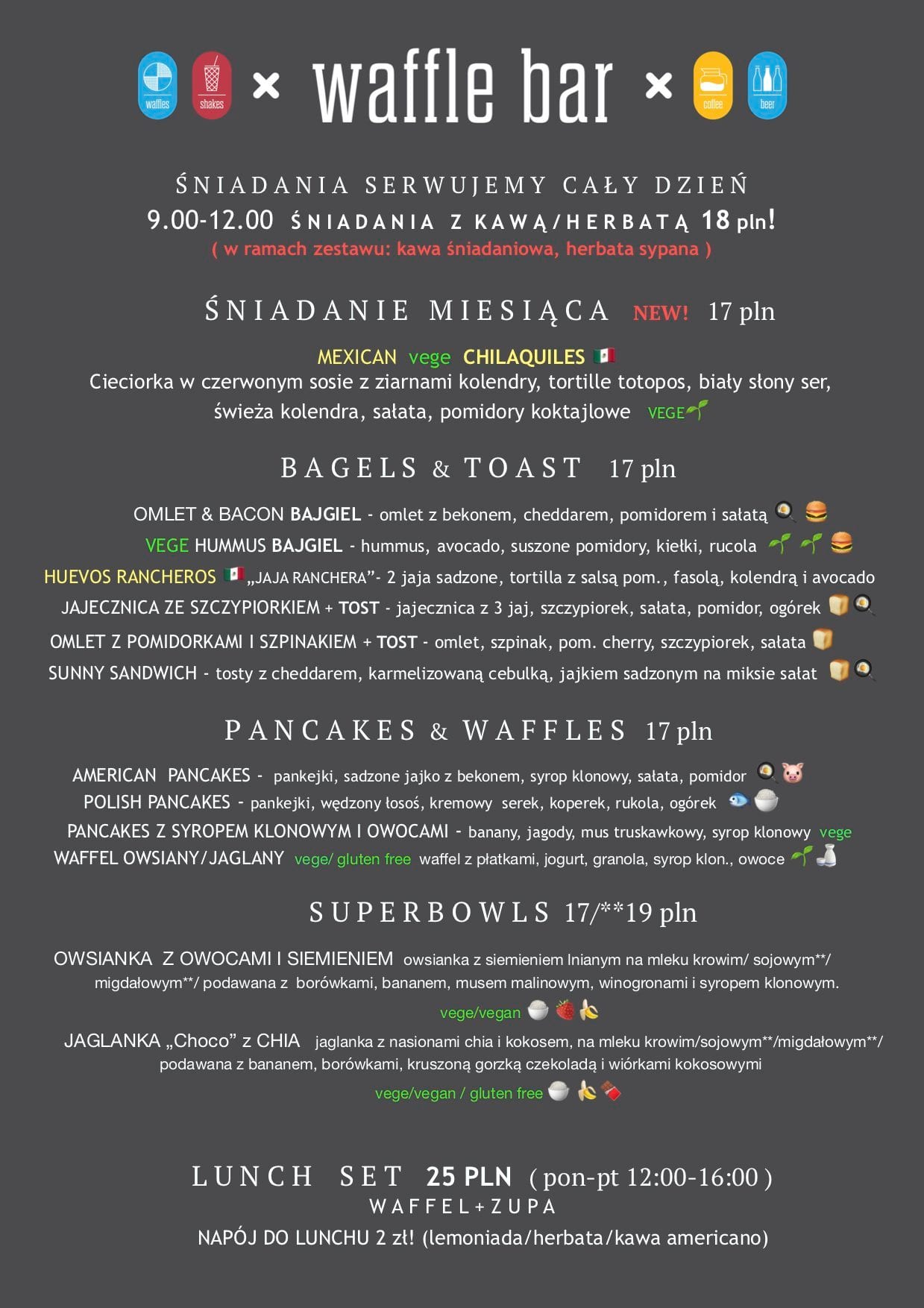 Menu at Waffle Bar, Warsaw, Akademicka 1