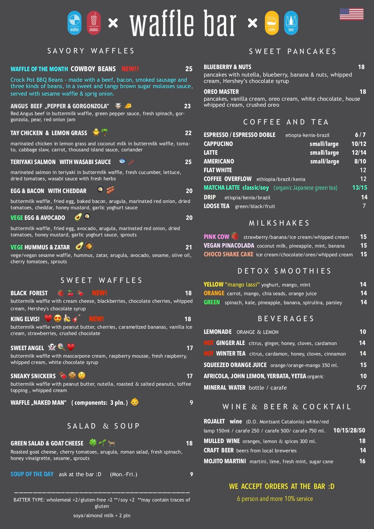 Menu at Waffle Bar, Warsaw, Akademicka 1