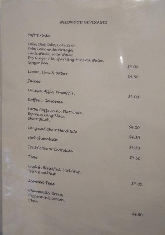 Menu at Wildwood Grill & Tavern restaurant, Hurstbridge