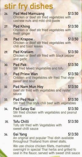 Menu at Somerville Thai restaurant, Somerville, 8/49 Eramosa Rd W