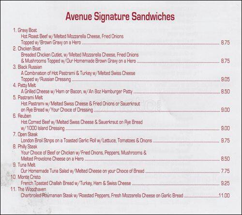 Menu at Avenue Diner restaurant, New York City, Jamaica Ave