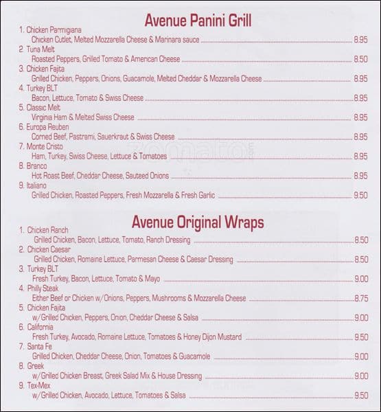 Menu at Avenue Diner restaurant, New York City, Jamaica Ave