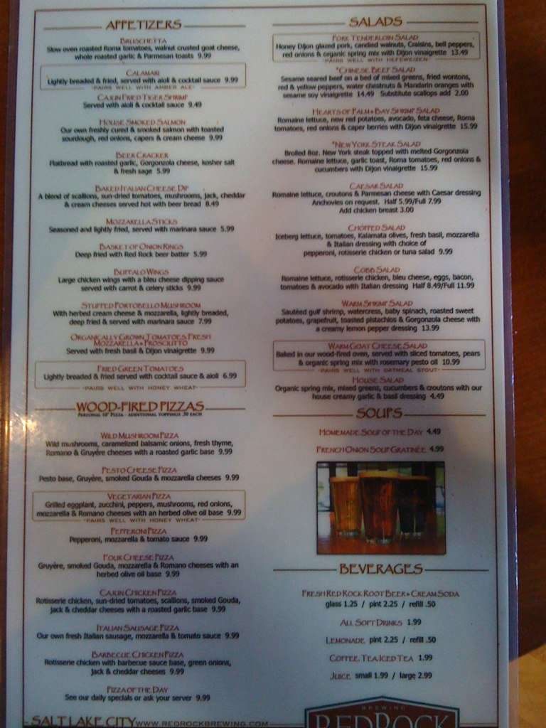 Menu at Red Rock Brewing Co. pub & bar, Salt Lake City