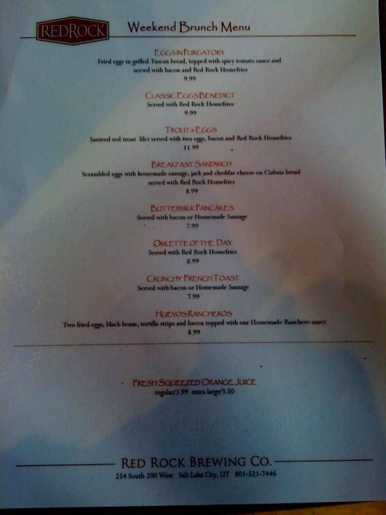Menu at Red Rock Brewing Co. pub & bar, Salt Lake City