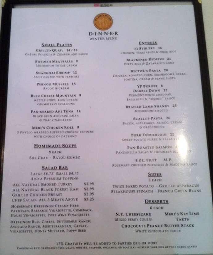 Menu at Yazoo Pass cafe, Clarksdale