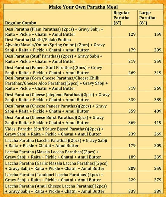 Menu at Annapoorna Paratha Stall, Mumbai, 25