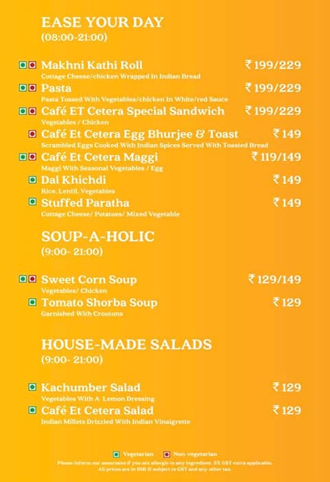 Menu of Cafe Et Cetera, Sector 63, Noida