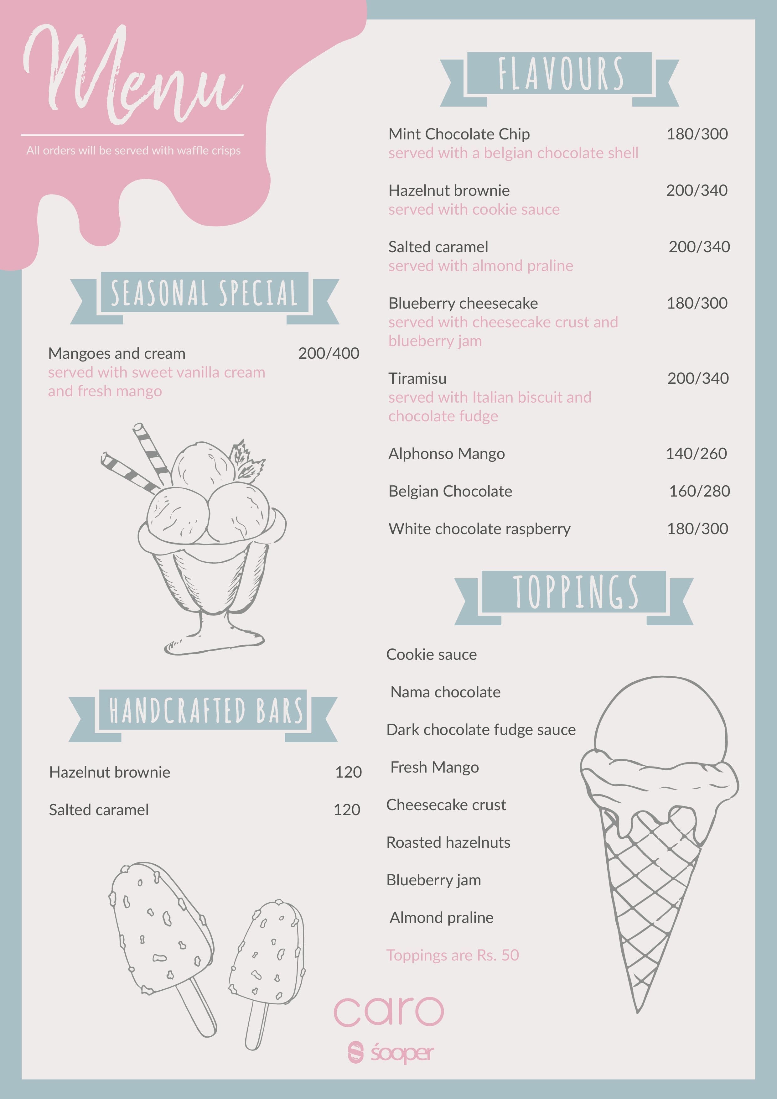 Menu of Caro-Sooper, Vile Parle West, Mumbai