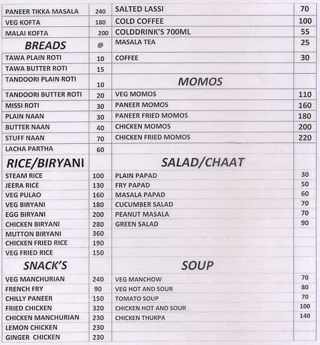 Menu of Hunger Choice, Mahipalpur, New Delhi